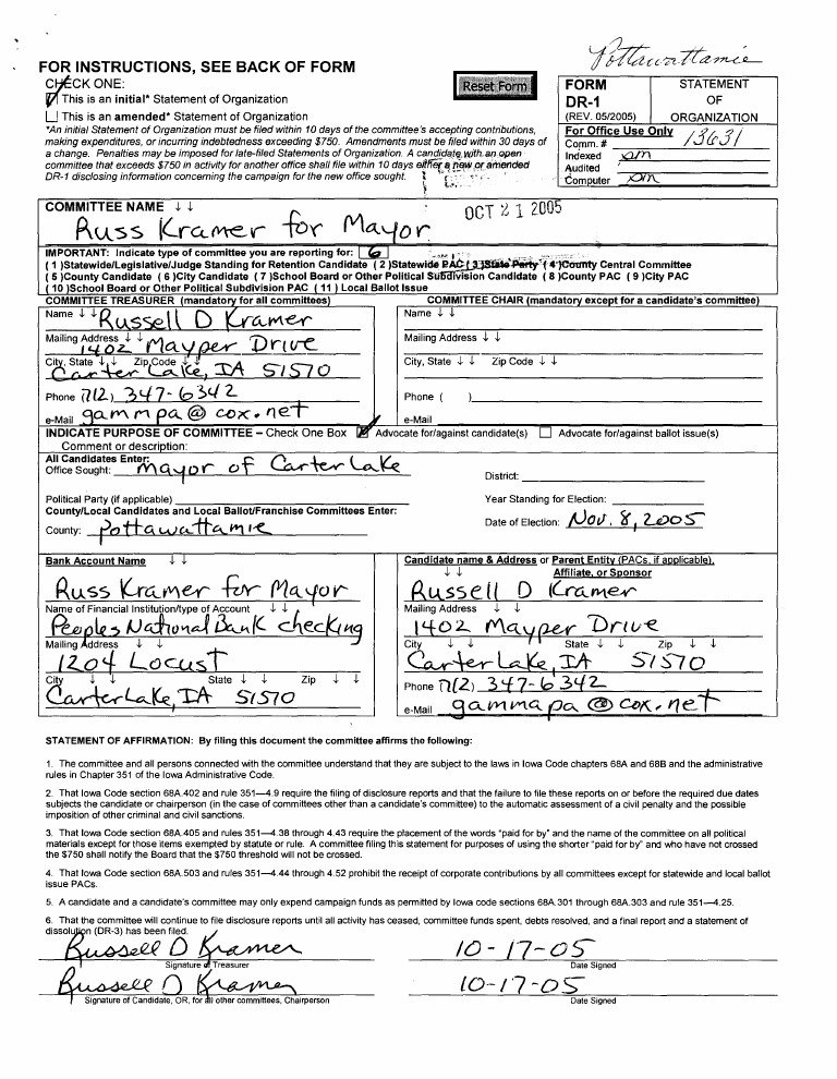 Iowa Campaign Committee Organization Form | PDF | Political Action ...