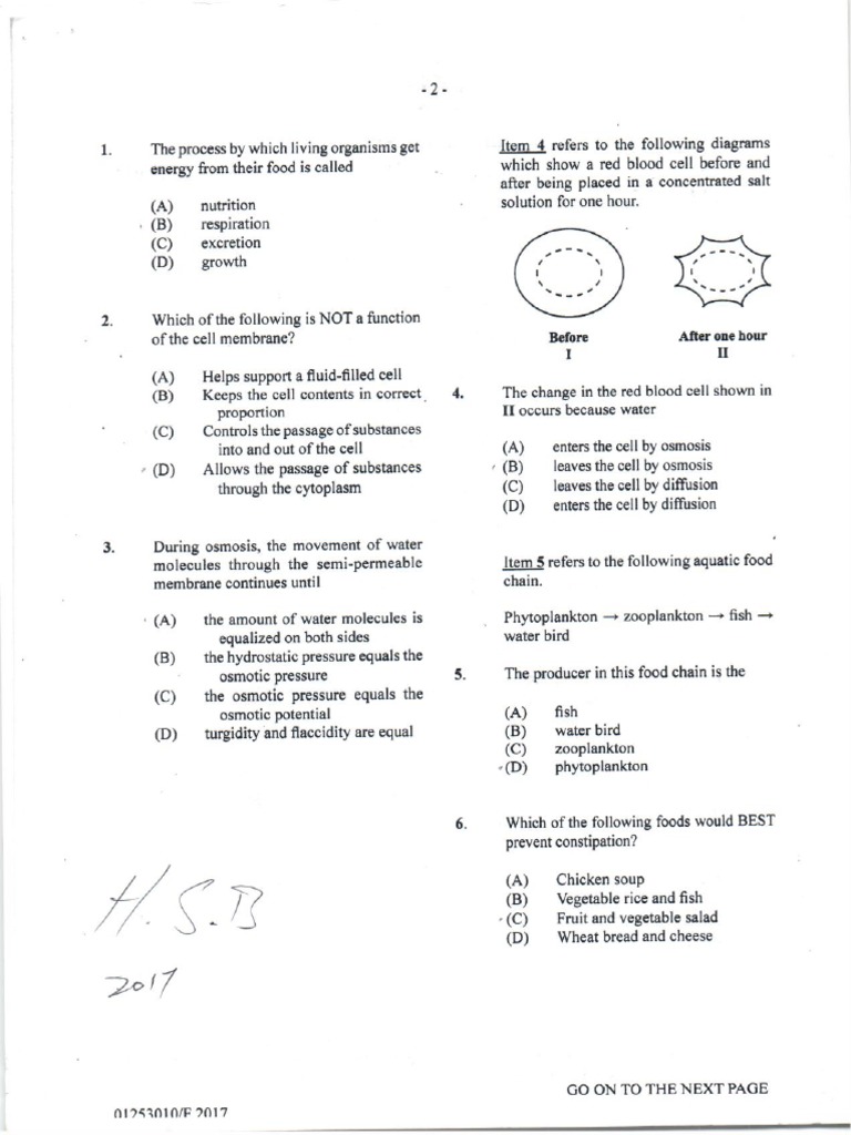 CSEC Human & Social Biology - May-June 2017 Paper 1 | PDF