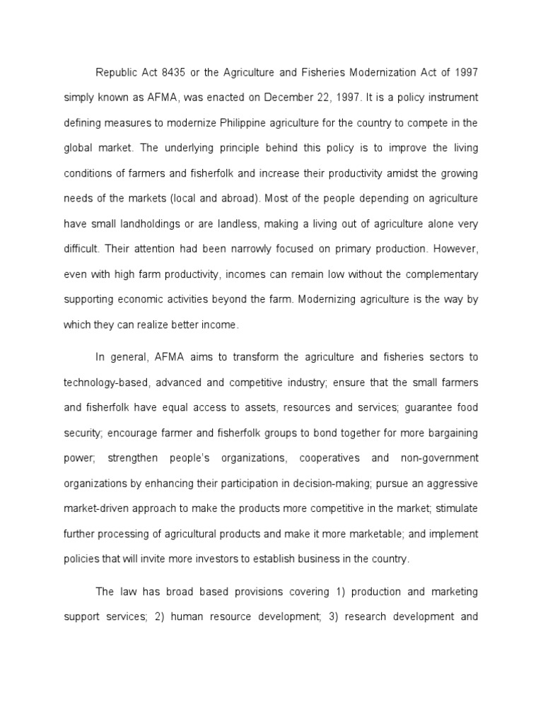 Republic Act 8435 or The Agriculture and Fisheries Modernization Act of ...