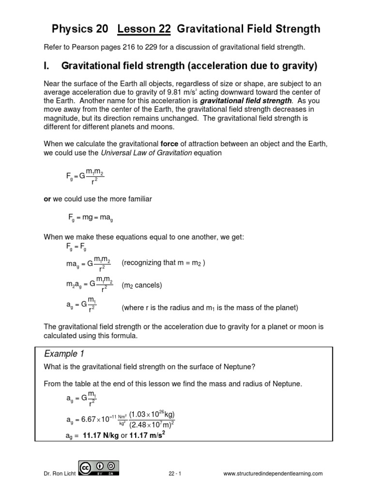 Calculating Gravitational Field Strength on Earth and Other Planets ...
