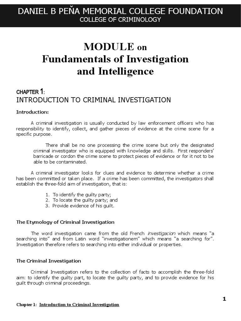 Fundamentals of Investigation and Intelligence: Introduction To ...