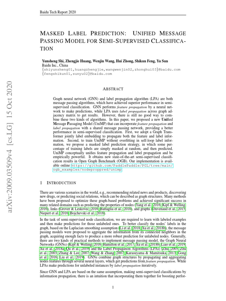 2020 Arxiv - Masked Label Prediction - Unified Message Passing Model ... 2020 Arxiv - Masked Label Prediction - Unified Message Passing Model ...