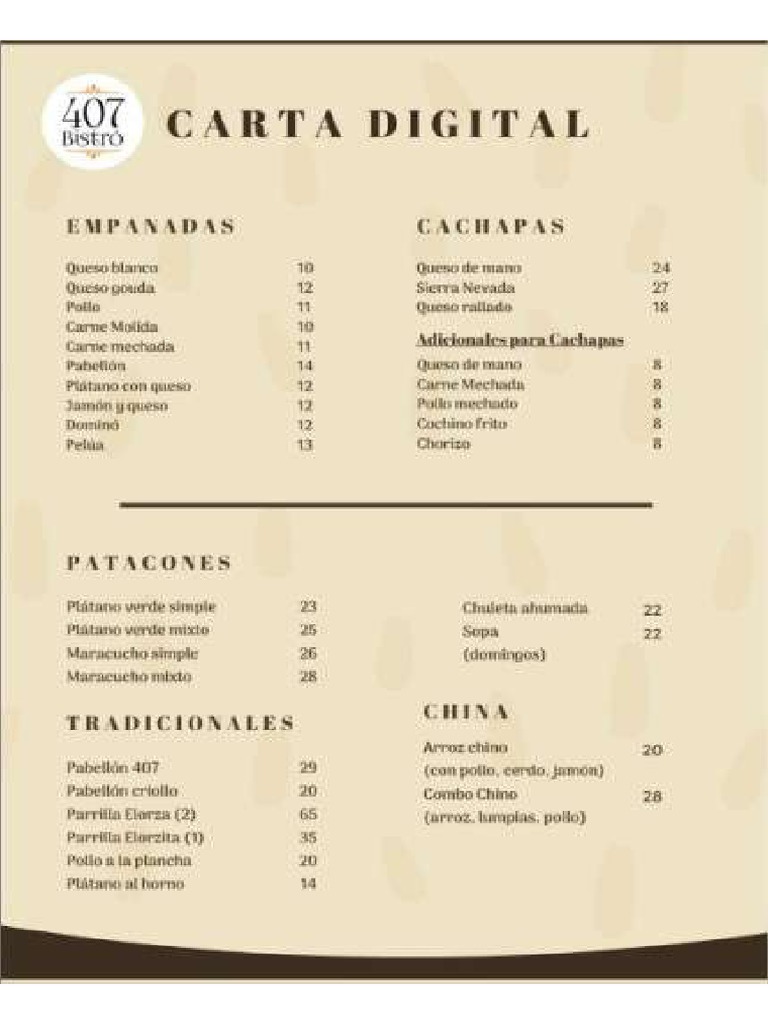 Menú 407 Bistró Restaurante Venezolano en Lima | PDF