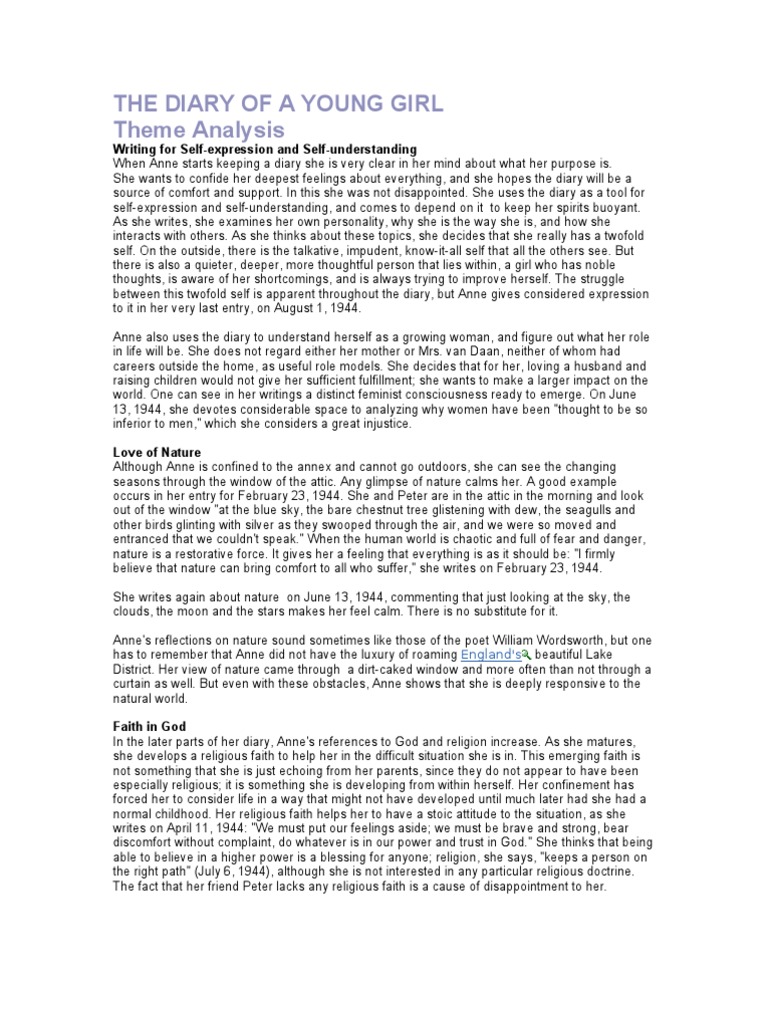 Diary of a Young Girl-Anne Frank- Theme analysis-Researched work | Anne ...