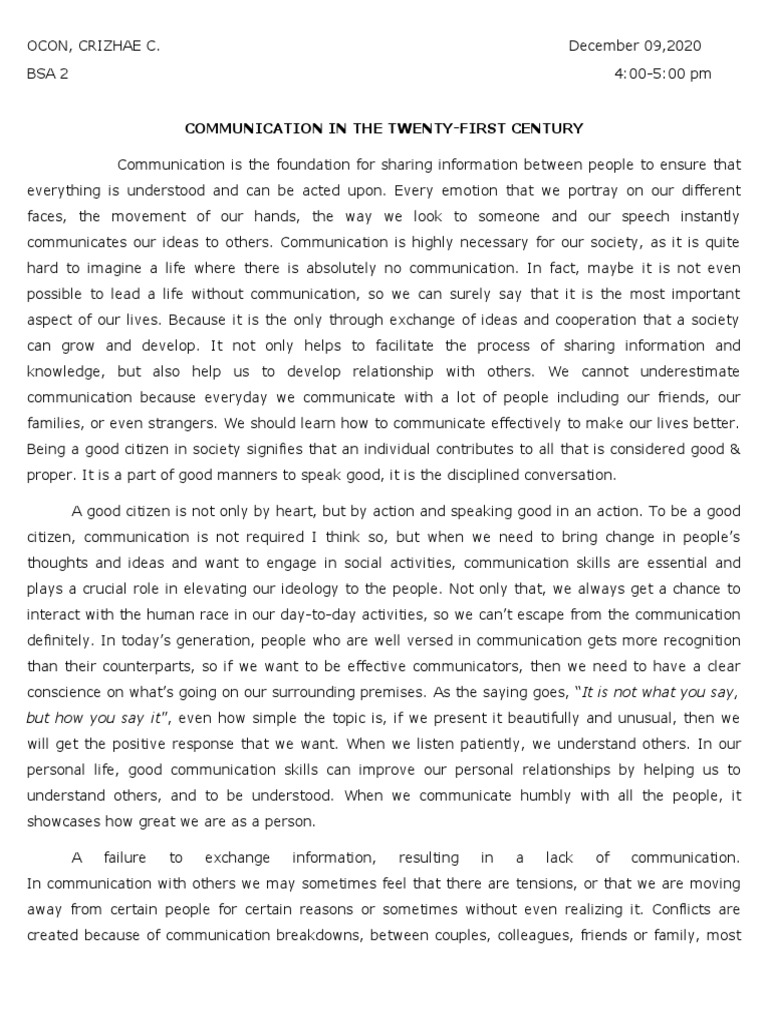Communication in The Twenty-First Century | PDF | Communication ...