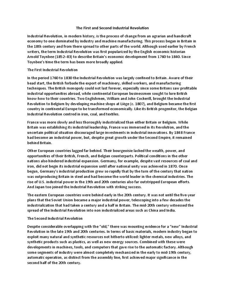 The First and Second Industrial Revolution | PDF | Industrial ...