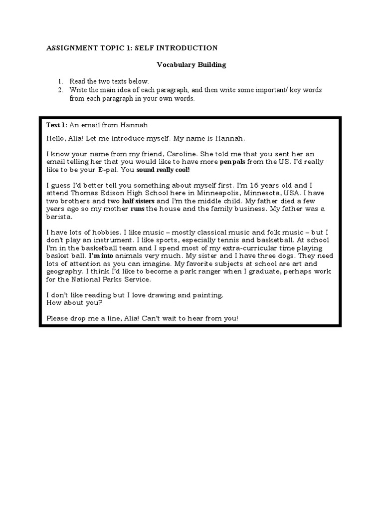 Self Introduction Assignment Guide | PDF