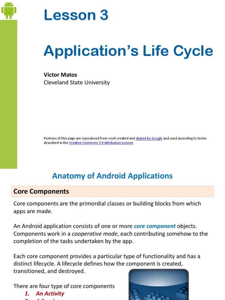 Lesson 3 Application's Life Cycle: Victor Matos | PDF | Android (Operating System) | Product ...
