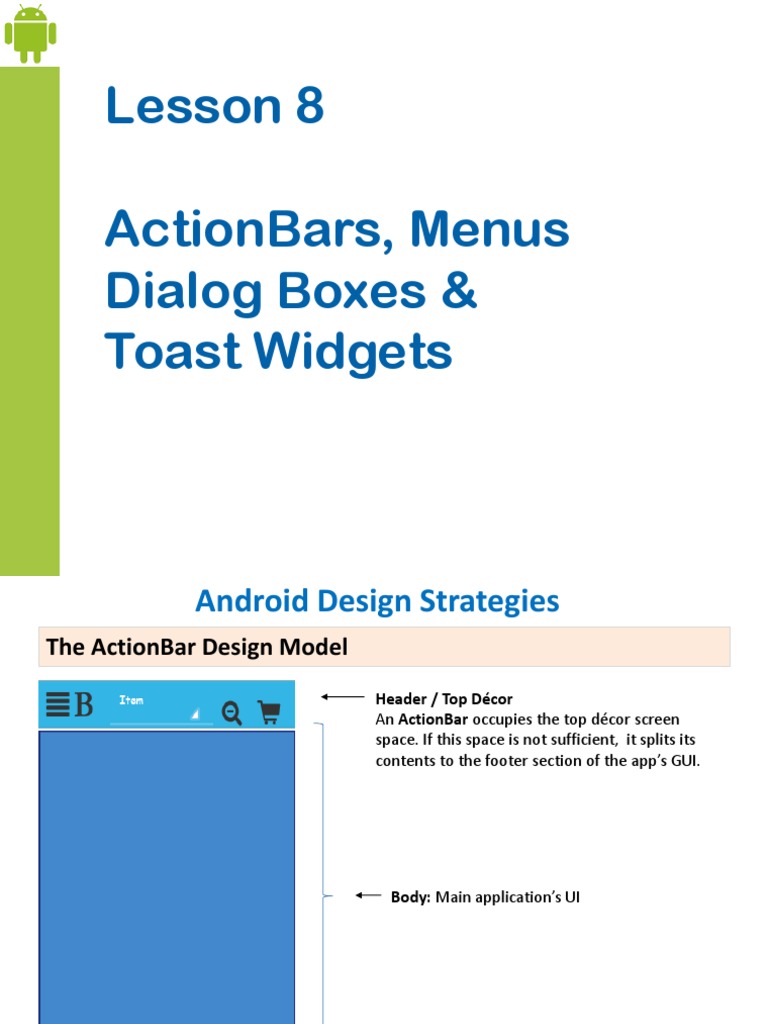 Android Chapter08 Actionbar Menus Dialogboxes Pdf Dialog Box Menu 6724