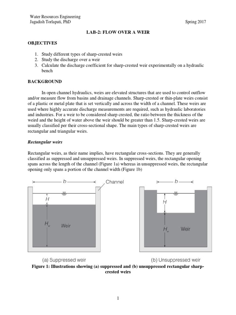 Lab-2: Flow Over A Weir Objectives: Water Resources Engineering ...