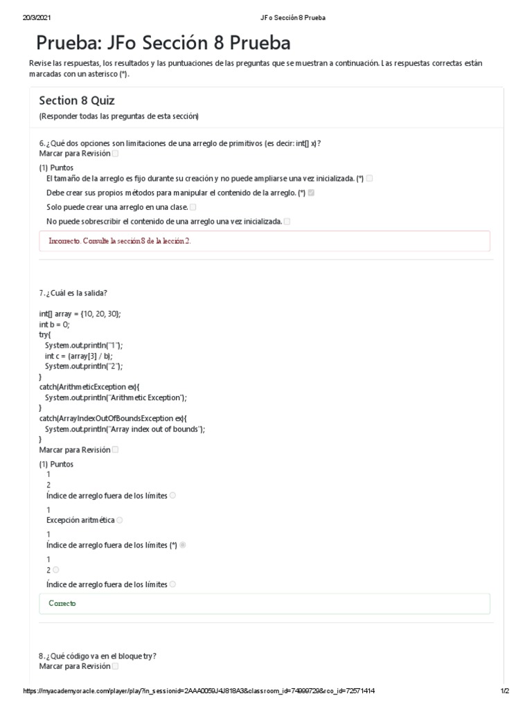 Prueba: Jfo Sección 8 Prueba: Section 8 Quiz | PDF | Estructura de datos de matriz | Ingeniería ...
