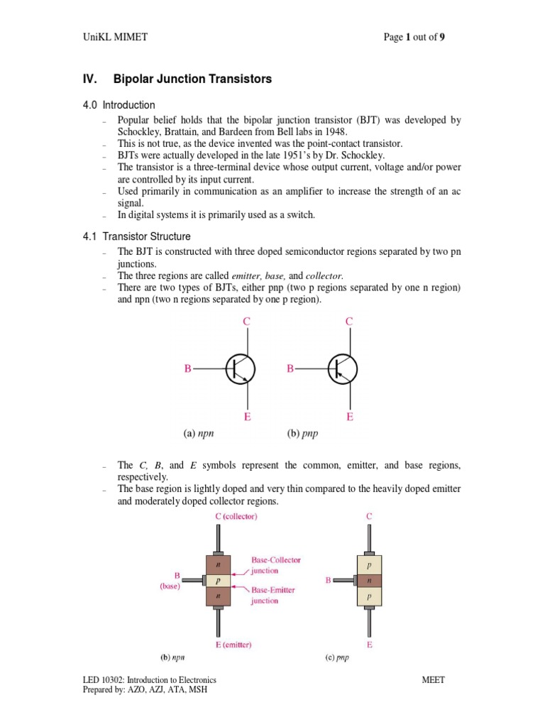 chp1 BJT Notes | PDF | Bipolar Junction Transistor | P–N Junction