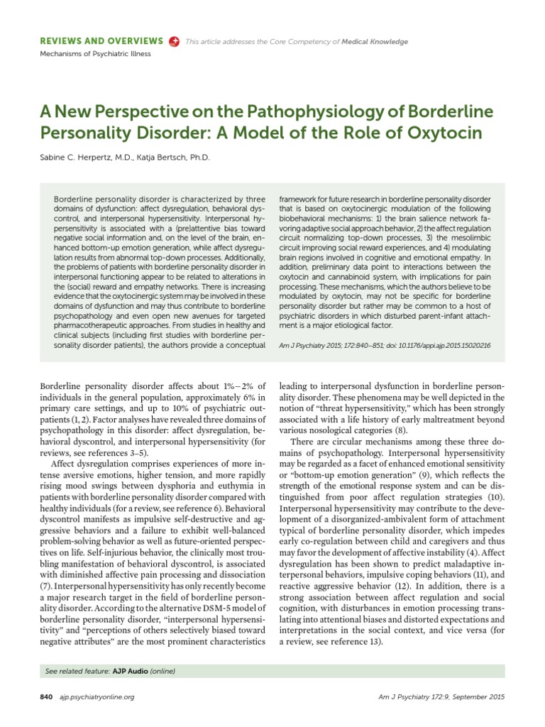 A New Perspective On The Pathophysiology of Borderline Personality ...