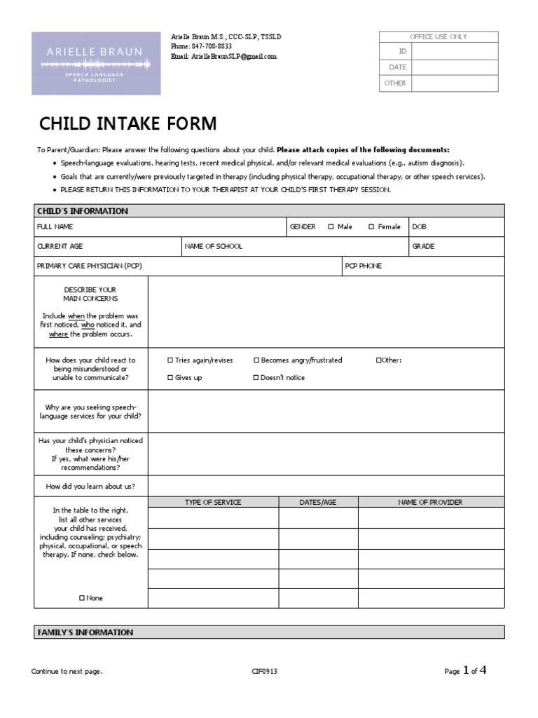 Child Intake Form | PDF | Parent | Relationships