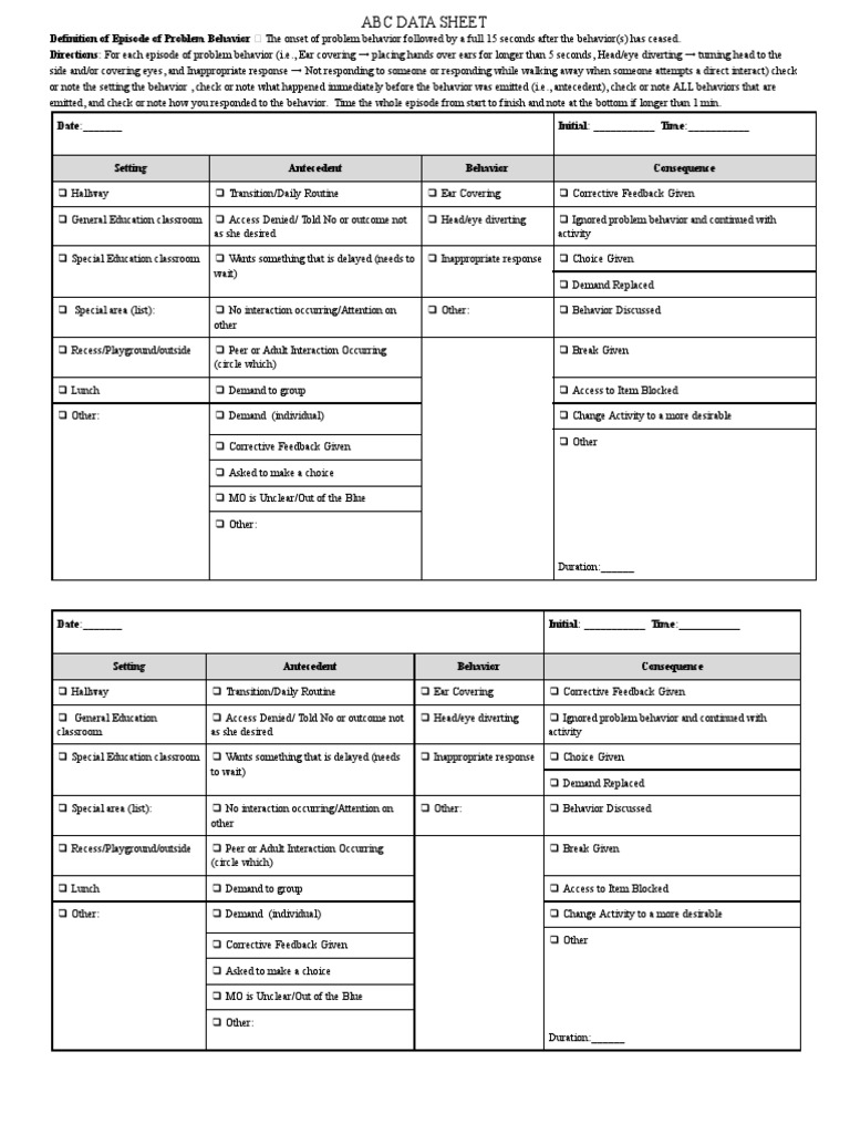Abc Data Sheet L | PDF | Behavior | Behavioural Sciences