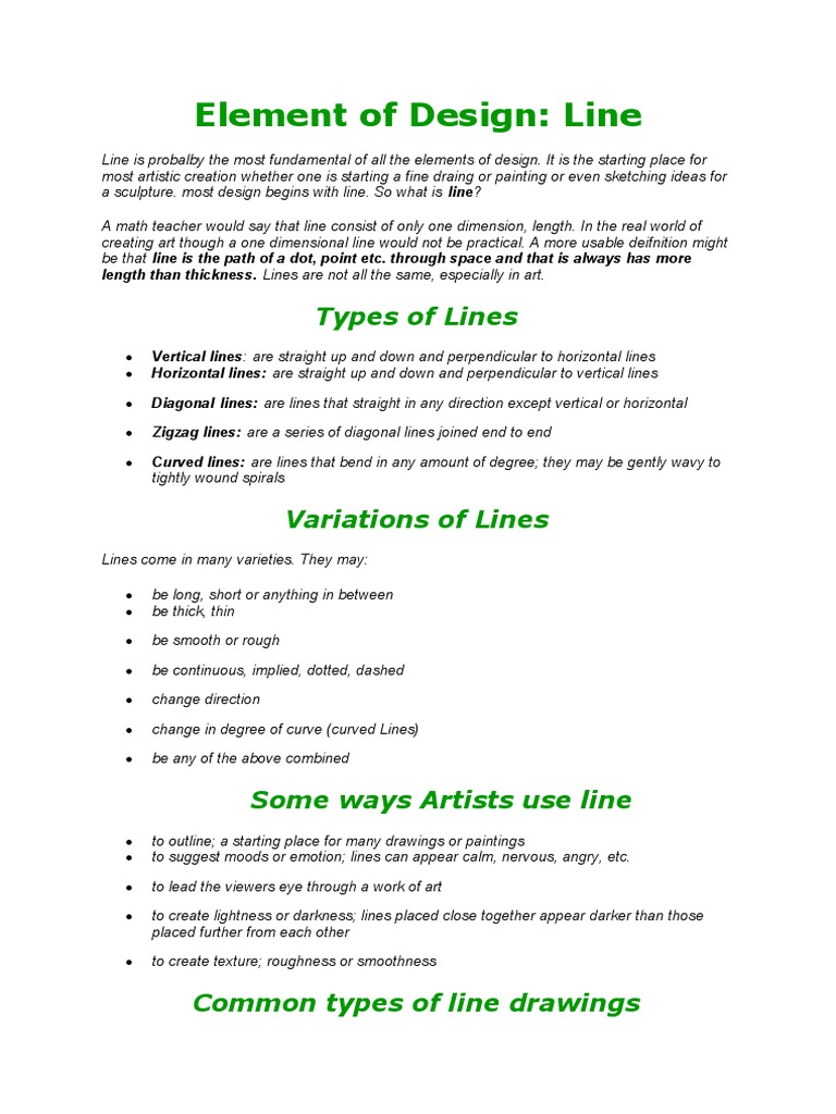 Types of Lines in Art 1 | PDF | Drawing | Space