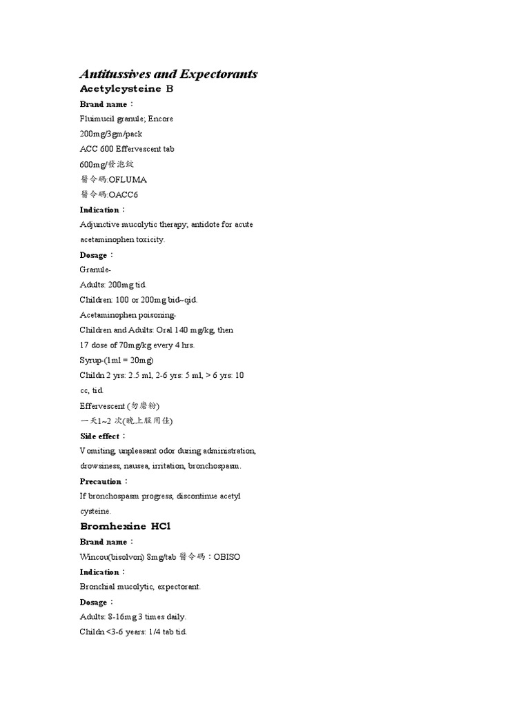 Antitussives and Expectorants Overview | PDF | Drugs Acting On The ...