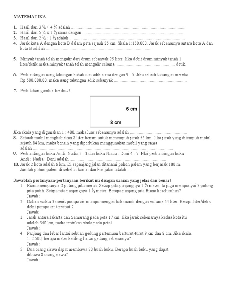 Soal Uas Kelas 5 BHS Arab & MTK | PDF