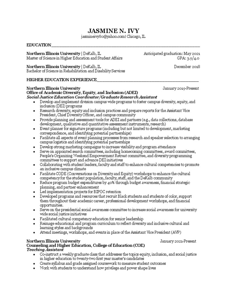 Jasmine Ivy Resume | PDF | Inclusion (Education) | Curriculum