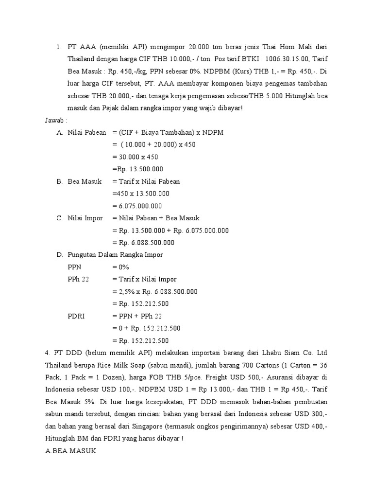 Latihan Soal Nilai Pabean | PDF