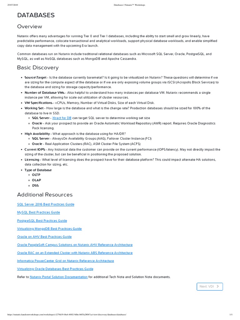 Databases: Next: VDI | PDF | Databases | Oracle Corporation