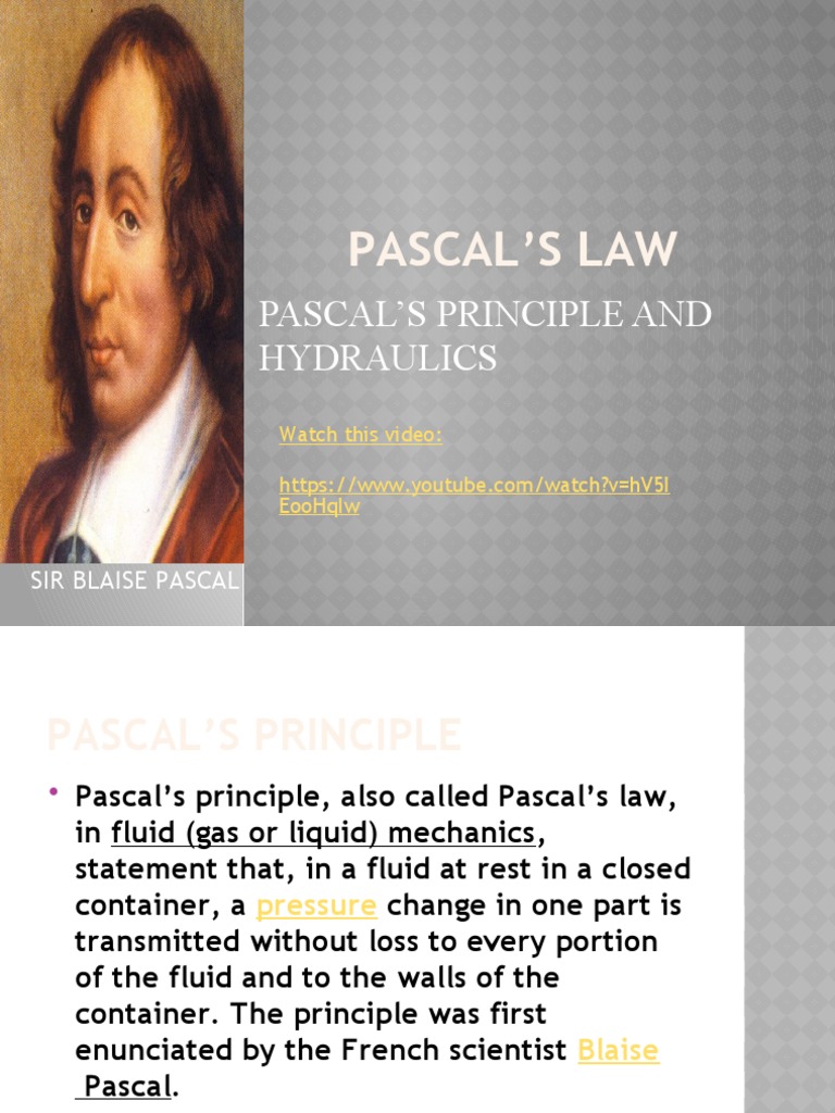 Pascal's Law | PDF | Pressure | Mechanics