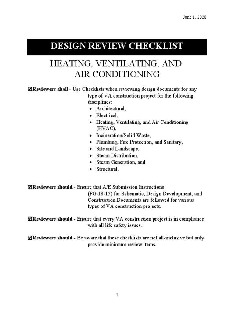 Design Review Checklist: Heating, Ventilating, and Air Conditioning ...