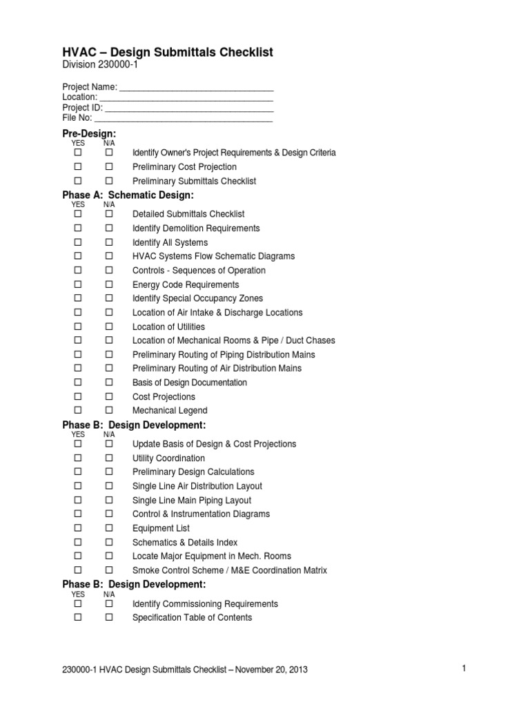 23 00 00 - 1 HVAC - Design Submittals Checklist 11-20-13 | PDF ...