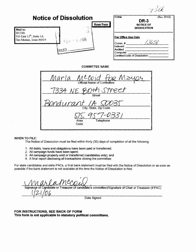 Notice of Dissolution Form for Committees | PDF | Political Action ...