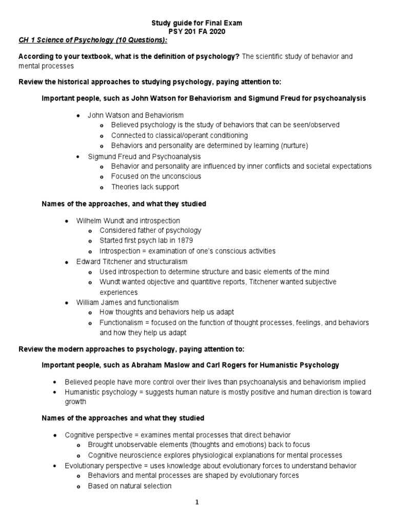 PSY 201 Final Exam Study Guide FA2020 | PDF | Classical Conditioning ...