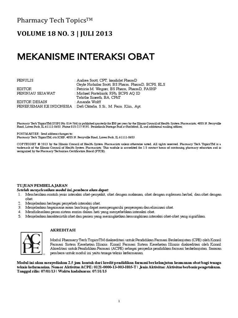Mekanisme Interaksi Obat verINA Layout | PDF