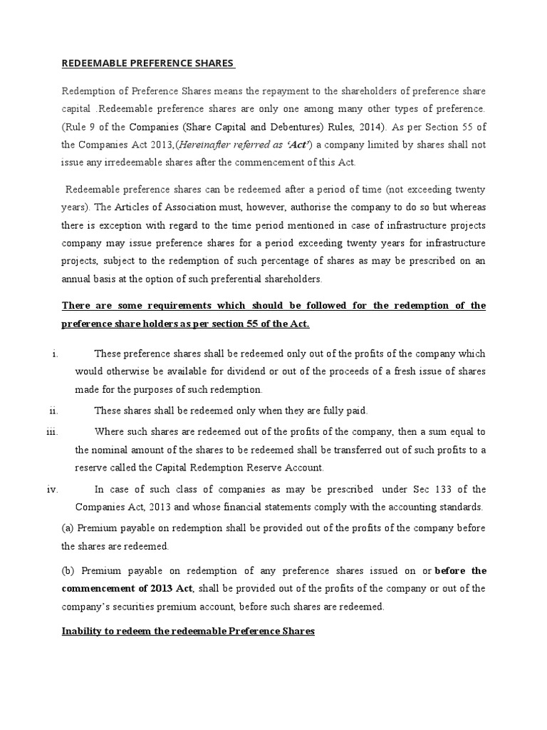 Redeemable Preference Shares | PDF | Preferred Stock | Dividend