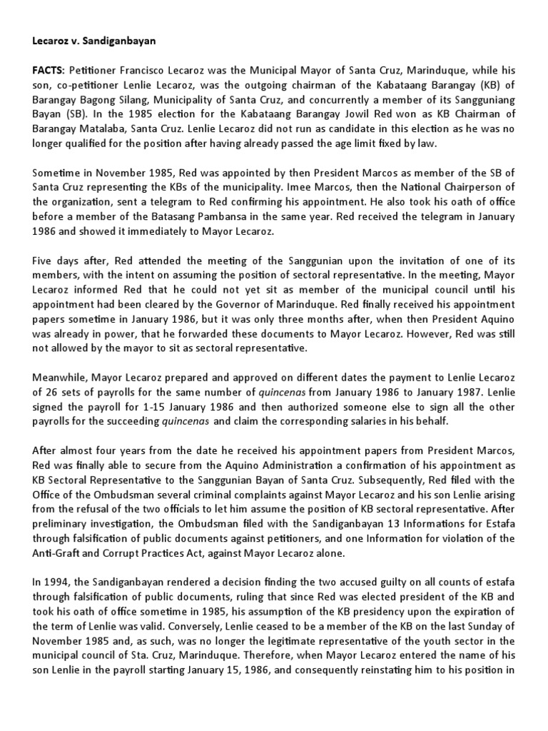 Lecaroz V Sandiganbayan | PDF | Government | Public Law