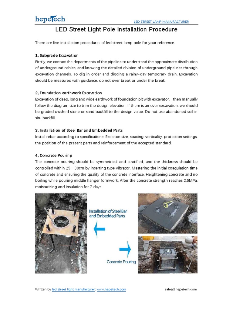 LED Street Light Pole Installation Guide | PDF | Concrete | Structural ...
