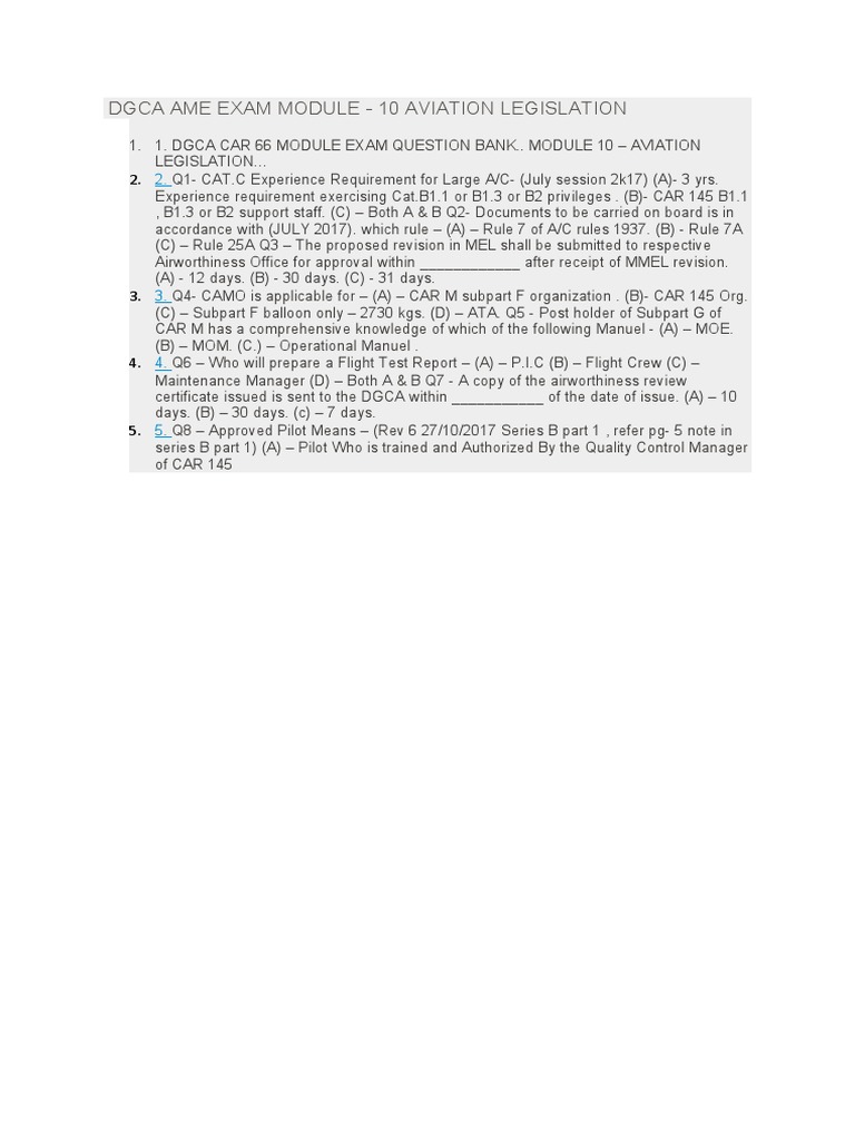 Dgca Ame Exam Module - 10 Aviation Legislation | PDF