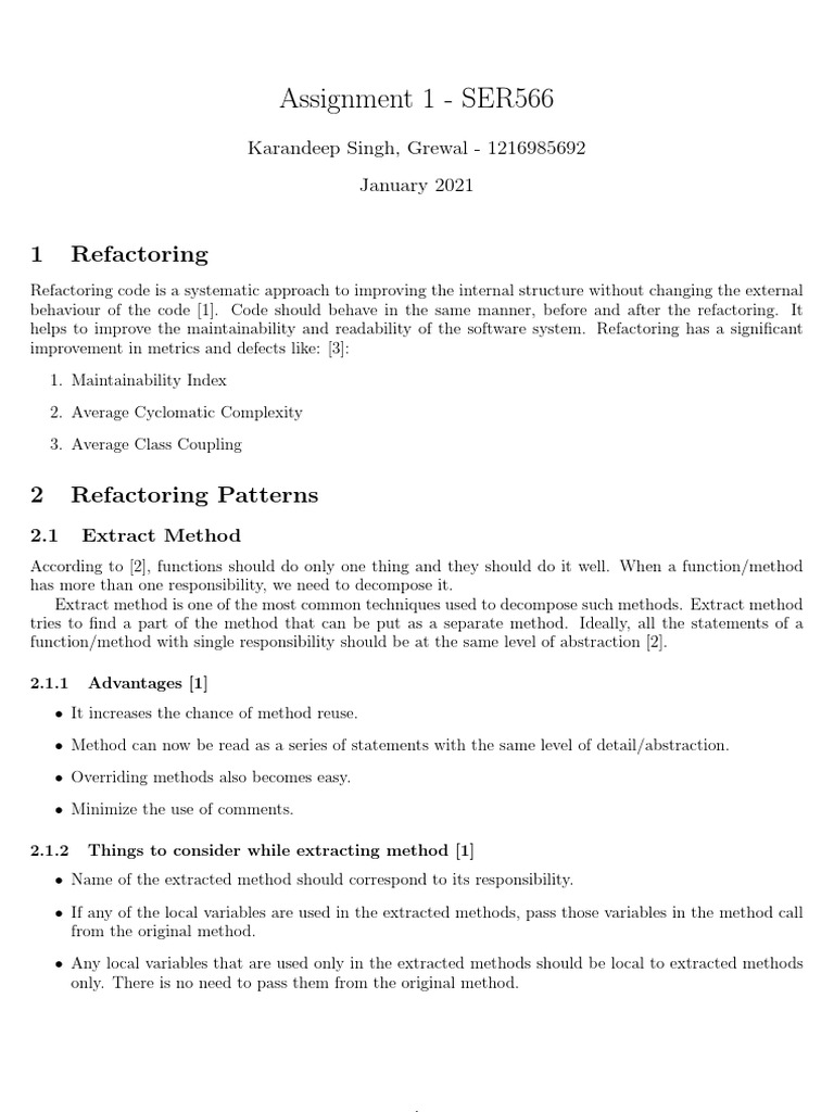 Assignment 1 Ser566 1 Refactoring Pdf Method Computer Programming Inheritance Object