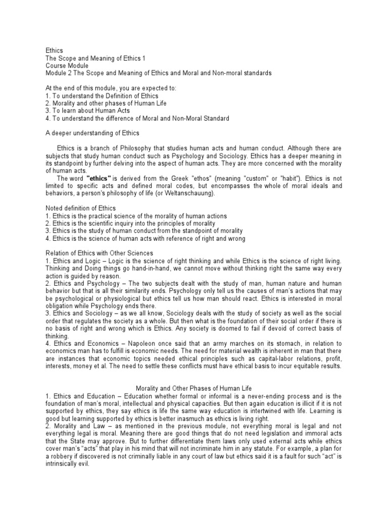 Understanding the Scope and Meaning of Ethics Through its Relationships ...