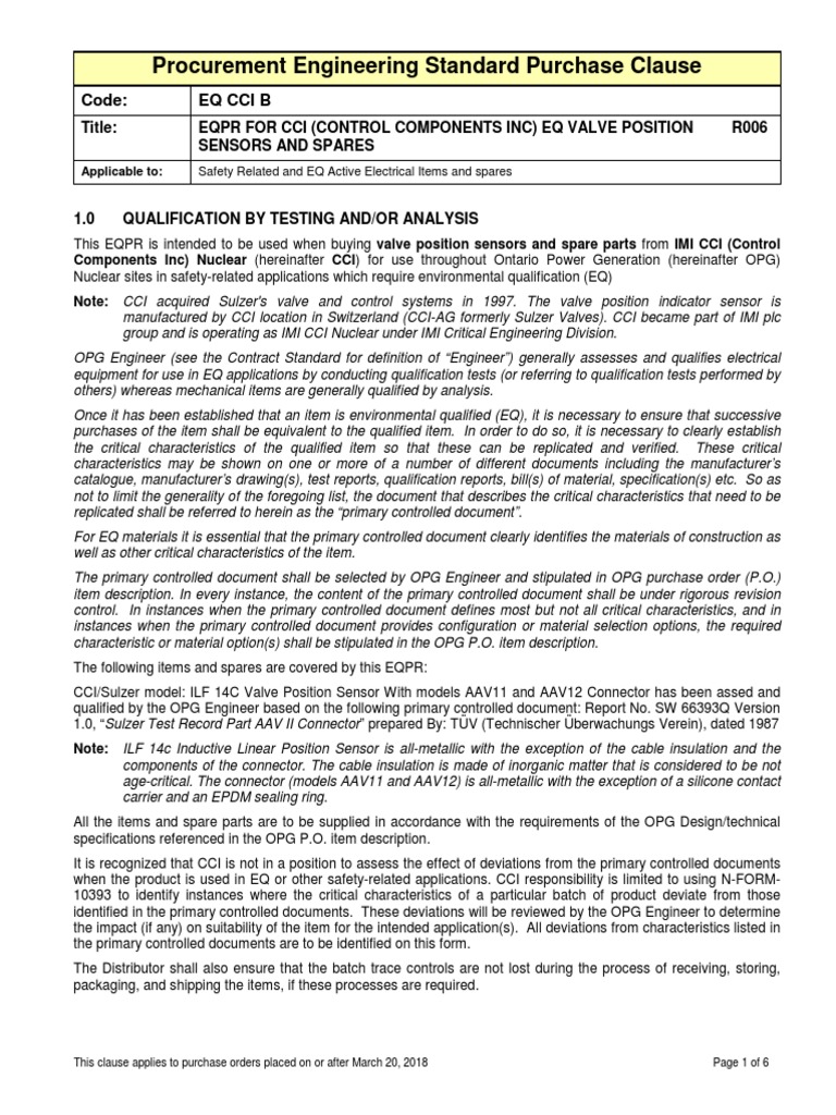 Procurement Engineering Standard Purchase Clause: Code: Eqccib | PDF ...