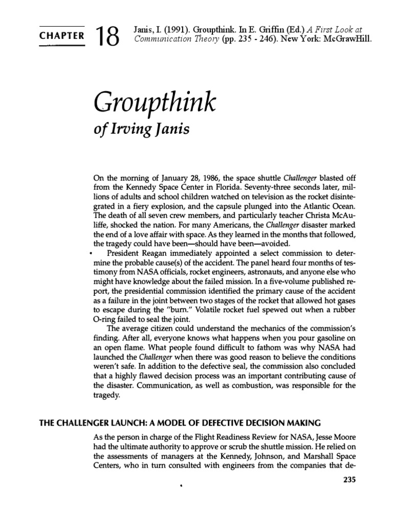 Groupthink: of Irving Janis | PDF | Space Shuttle Challenger Disaster ...