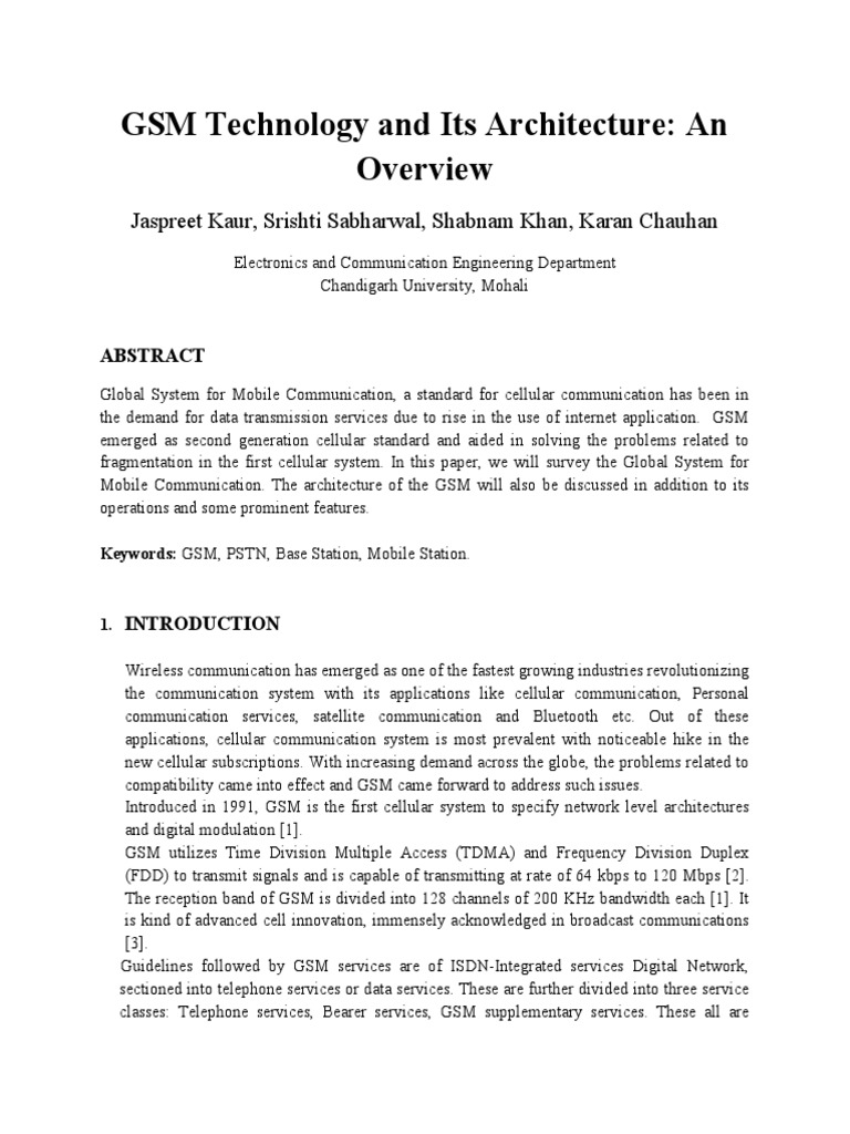 An Overview of GSM Technology and Its Architectural Framework | PDF ...