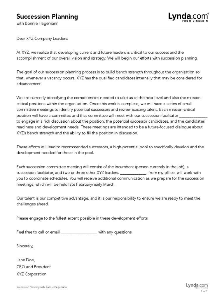 Succession Planning Letter | PDF