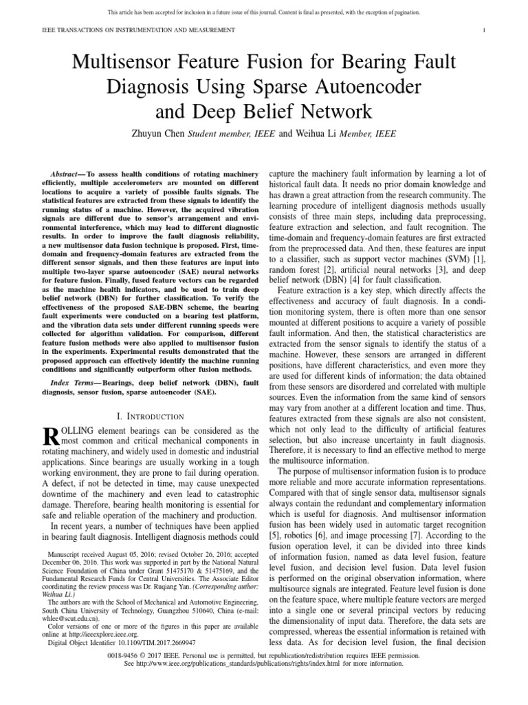 Multisensor Feature Fusion For Bearing Fault Diagnosis Using Sparse ...