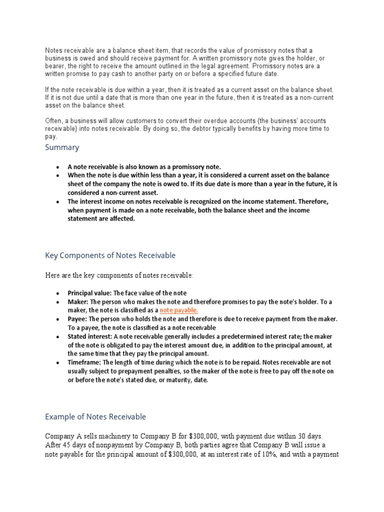 Notes Receivable | PDF | Promissory Note | Balance Sheet