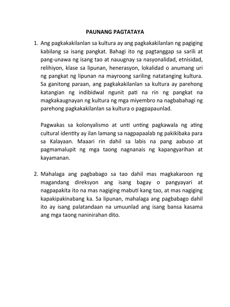Paunang Pagtataya | PDF