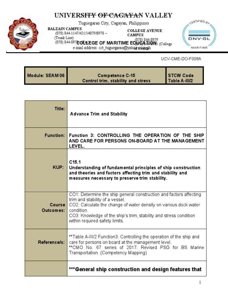 Advanced Principles of Ship Trim, Stability, and Stress | PDF | Ships ...
