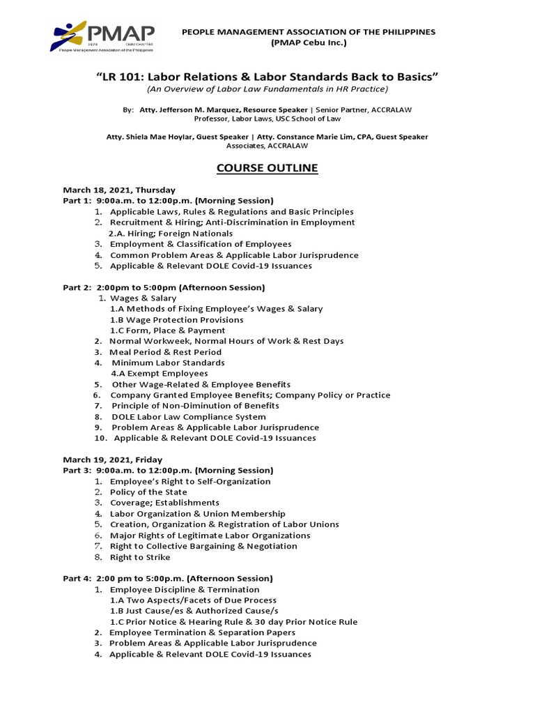 "LR 101: Labor Relations & Labor Standards Back To Basics": (An ...