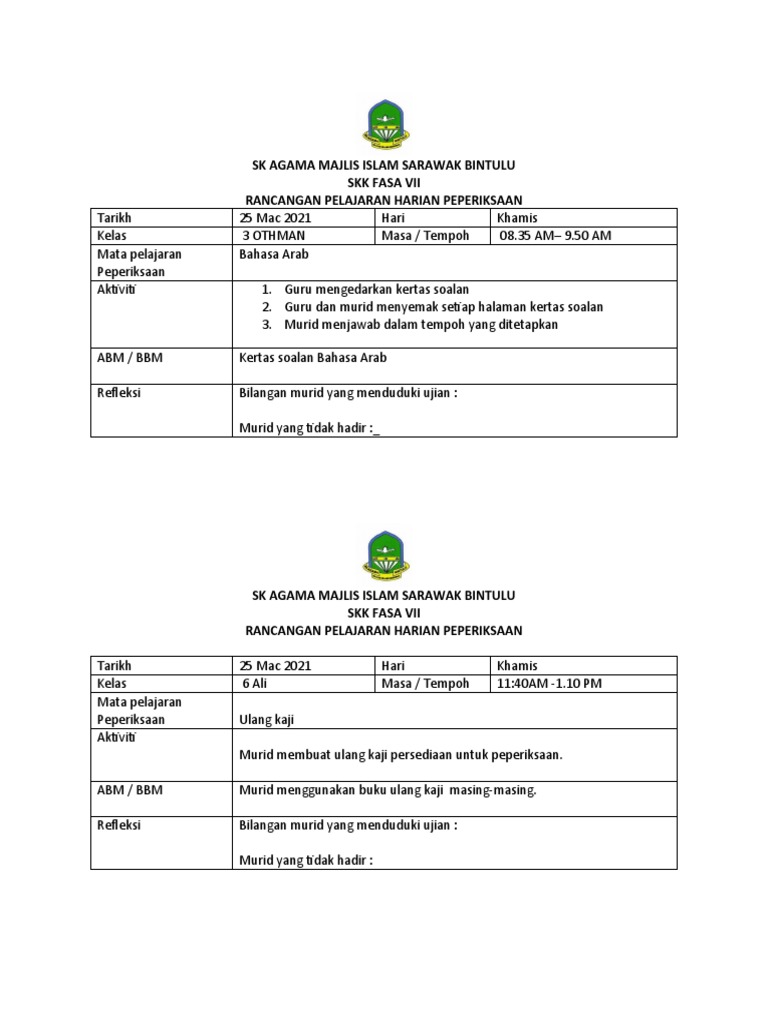 RPH Semasa Peperiksaan | PDF