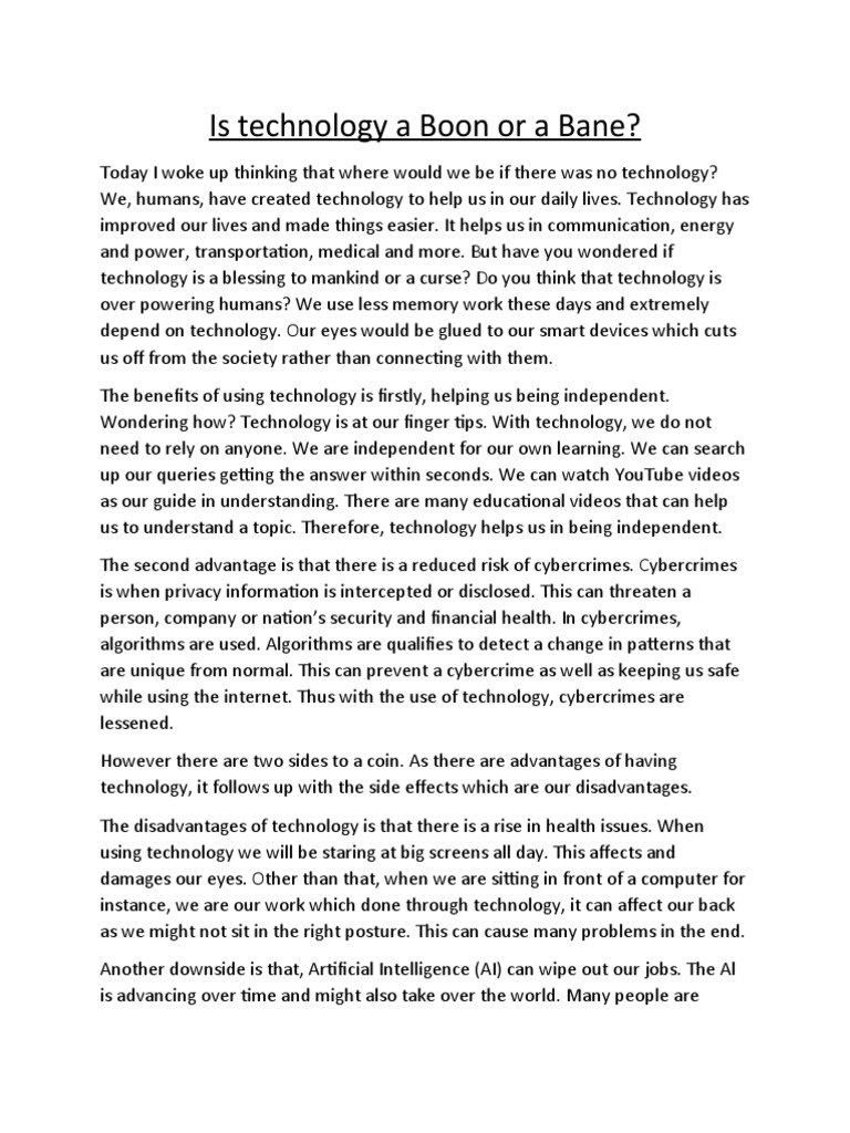Is Technology A Boon or A Curse | PDF | Artificial Intelligence ...