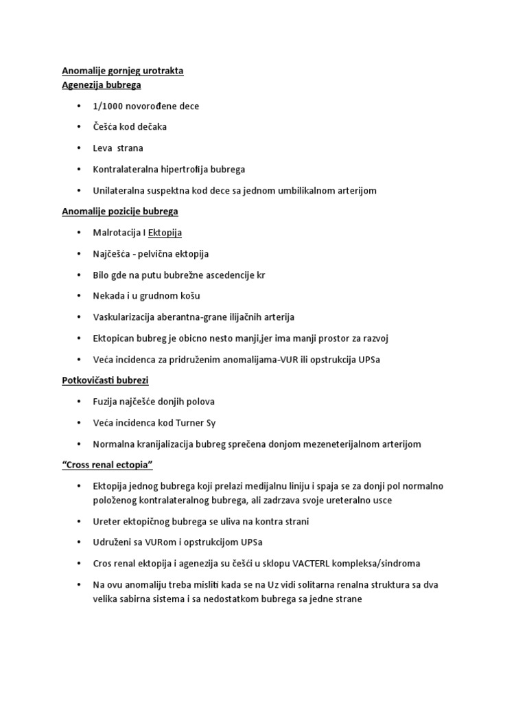 Anomalije Gornjeg Urotrakta Agenezija Bubrega | PDF