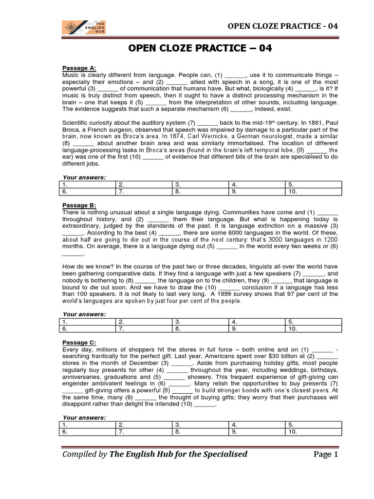 Open Cloze Practice - 04 | PDF | Speech | Communication